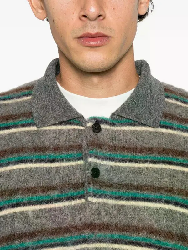 SSSTEIN Striped Polo-collar Sweater
