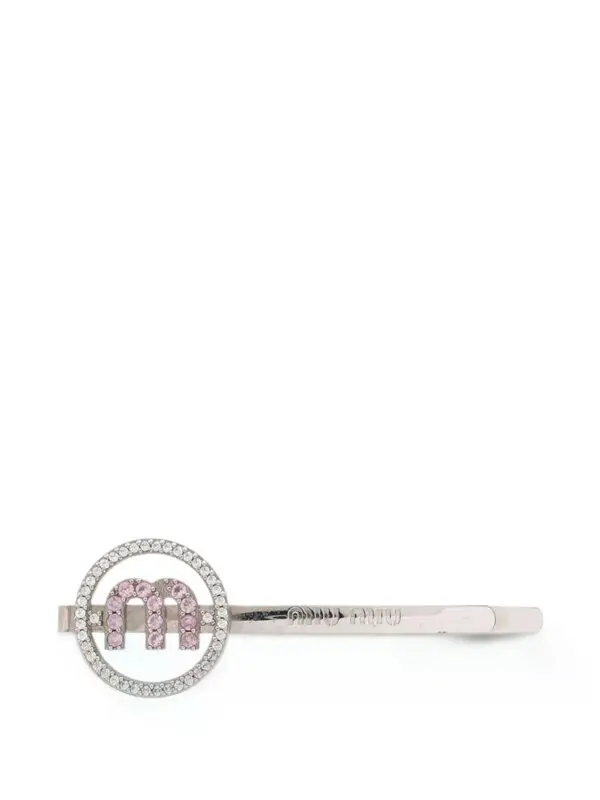 Miu Miu 2010s Rhinestone Logo Hair Clip - Silver
