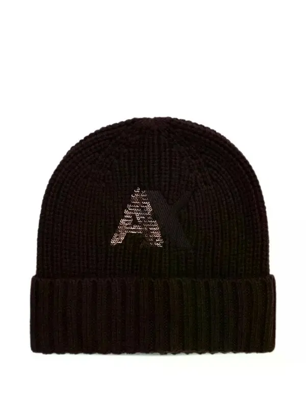 Armani Exchange Sequin-logo Ribbed-knit Beanie Hat