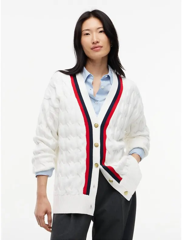 Tommy Hilfiger Relaxed Fit Cable Knit Cricket Cardigan - Ecru