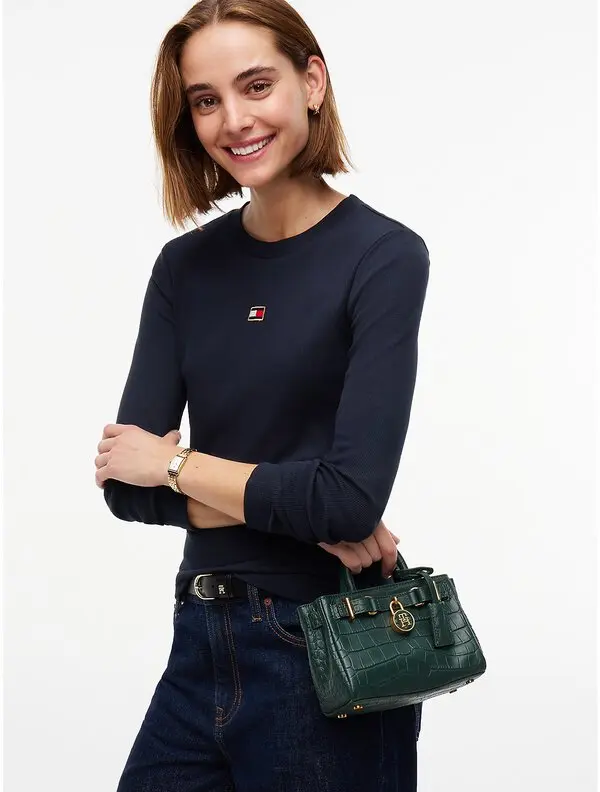 Tommy Hilfiger Croc-embossed Leather Micro Tote Bag
