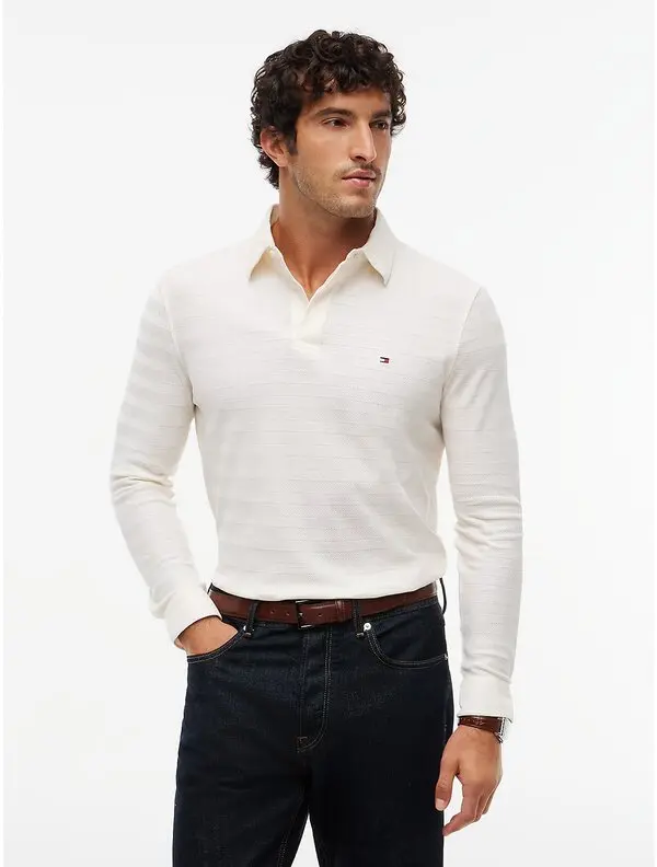 Tommy Hilfiger Regular Fit Herringbone Jacquard Polo - Ivory Petal
