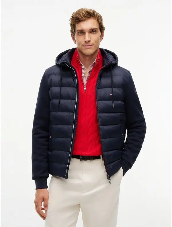 Tommy Hilfiger Th Performance Mixed-media Zip Hoodie - Navy Blue