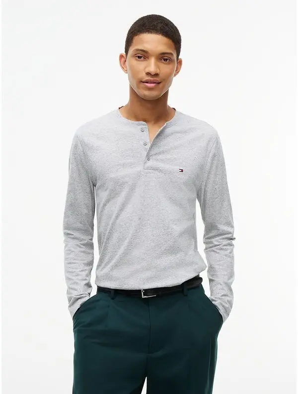 Tommy Hilfiger Slim Fit Henley T-shirt - Light Grey Heather
