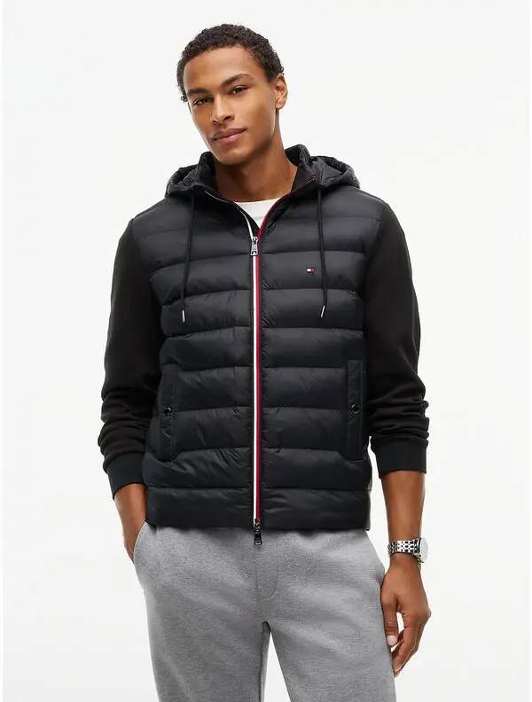 Tommy Hilfiger Th Performance Mixed-media Zip Hoodie - Black