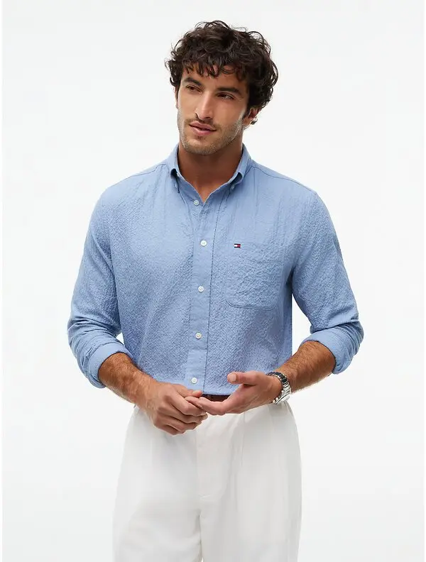 Tommy Hilfiger Classic Fit Seersucker Pocket Shirt - Brisk Blue
