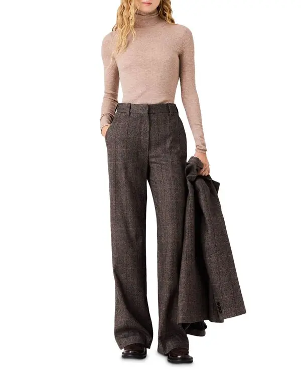 Maje Mixed Print Wool Blend Pants
