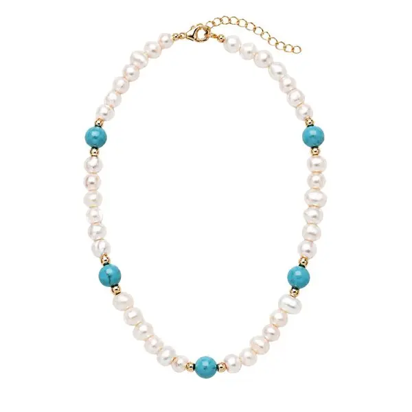 OUTRAGE LONDON Turquoise Pearls Necklace - Gold