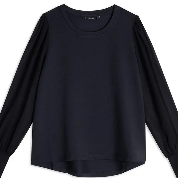 WEARTWO LONDON Daphne Sheer Sleeve Top, Charcoal