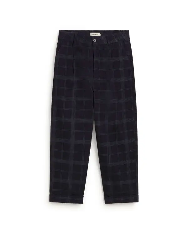 THINKING MU Friend Checkered Micro-corduroy Carrot Pants