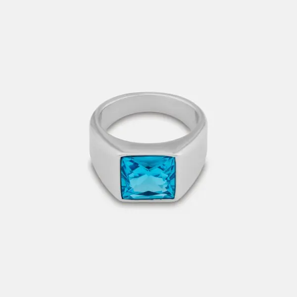 OUTRAGE LONDON Blue Stone Signet Ring - Silver