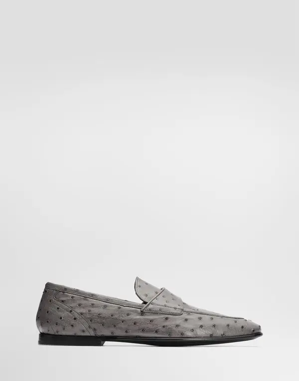 Dolce & Gabbana Ostrich Leather Slippers - Grey