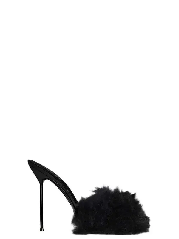 Paris Texas Furry Mule In Soft Fur With Patent Leather Inserts - Black