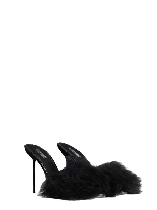 Paris Texas Furry Mule In Soft Fur With Patent Leather Inserts