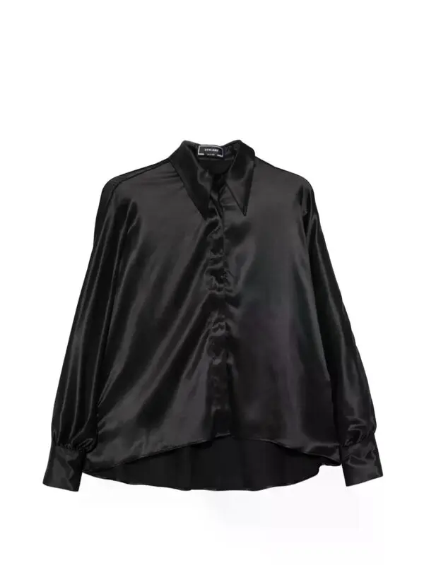 STYLAND Kimono-sleeve Satin Shirt - Black