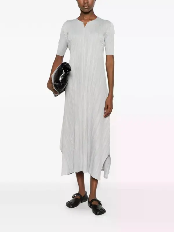 Issey Miyake Pleated V-neck Mididress