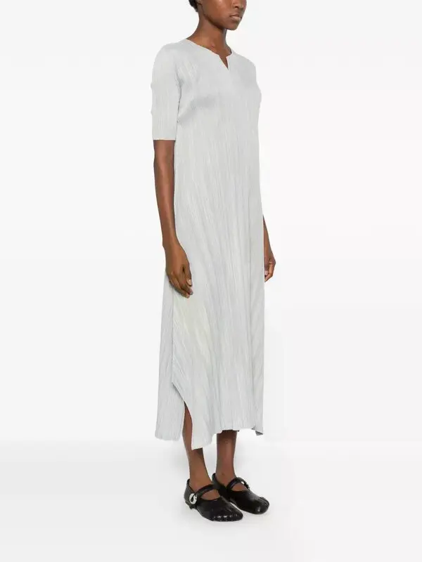 Issey Miyake Pleated V-neck Mididress