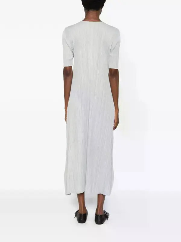 Issey Miyake Pleated V-neck Mididress