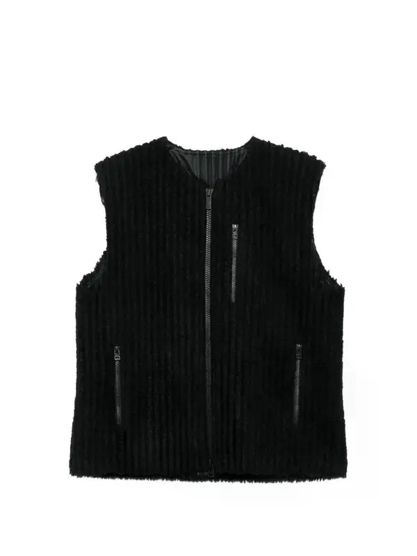 Issey Miyake Pleated Zip-up Gilet - Black
