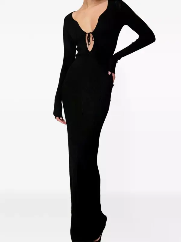 Kiki De Montparnasse Ribbed-knit V-neck Maxi Dress - Black