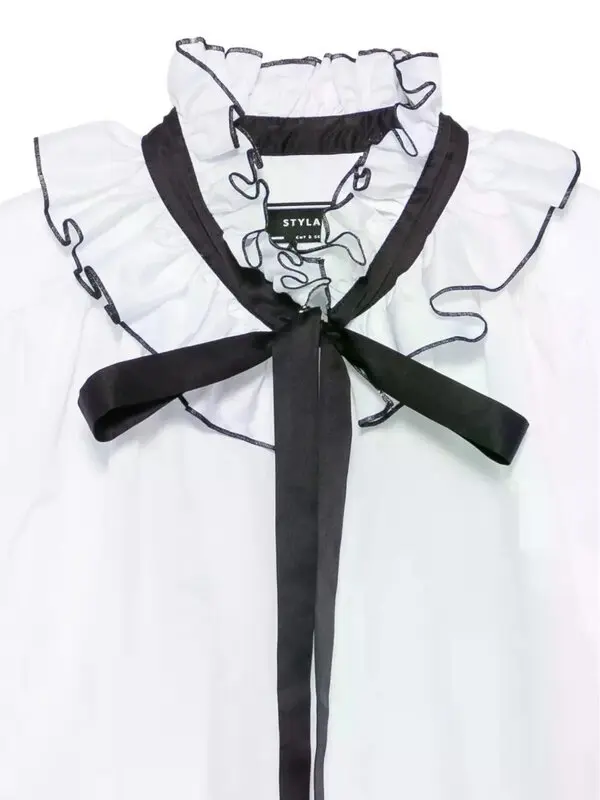 STYLAND Ruffled-trim Bow-detailed Shirt - White