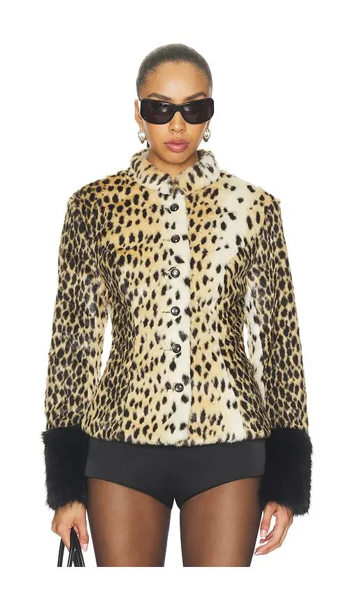 MORE TO COME Alivia Faux Fur Jacket In Beige - Cheetah