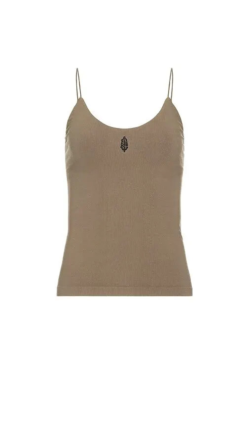 Free People X Skinny Strap Logo Tank Top In Sandy In Beige - Pewter
