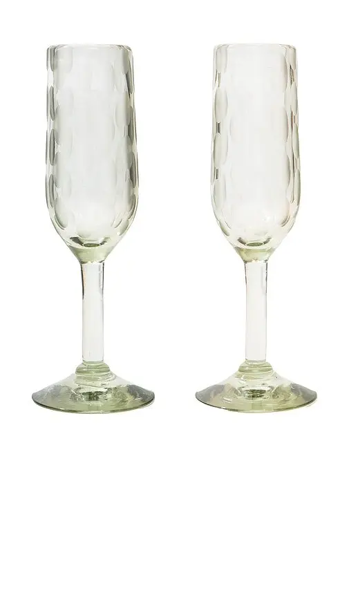 VERVE CULTURE Etched Champagne Set Of 2 In Green