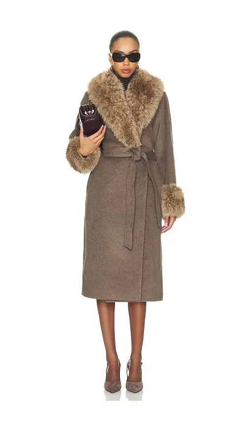 Simkhai Kinsley Belted Long Coat In Chocolate - Birch