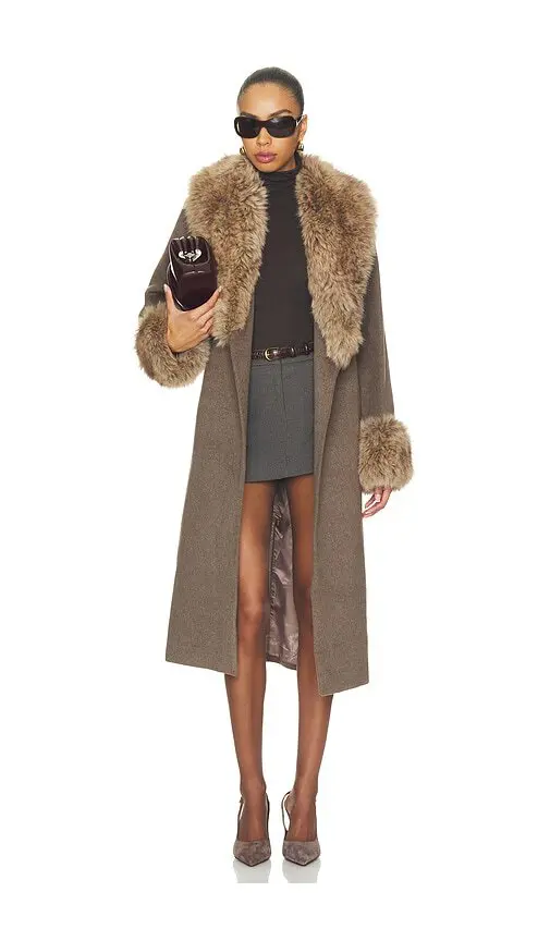 Simkhai Kinsley Belted Long Coat In Chocolate