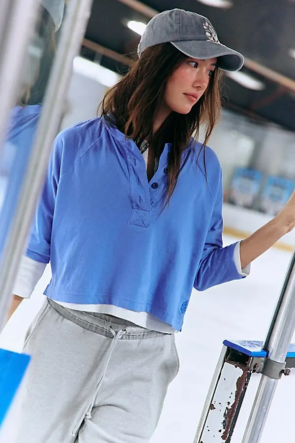 Free People Headstart Henley - Blue Harbor