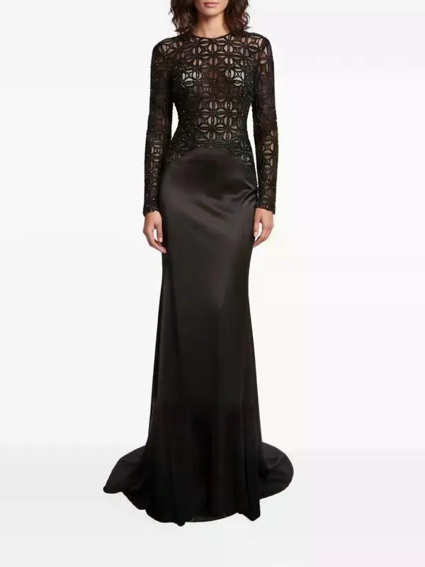 Elisabetta Franchi Embellished Flock Tulle Maxi Dress - Black