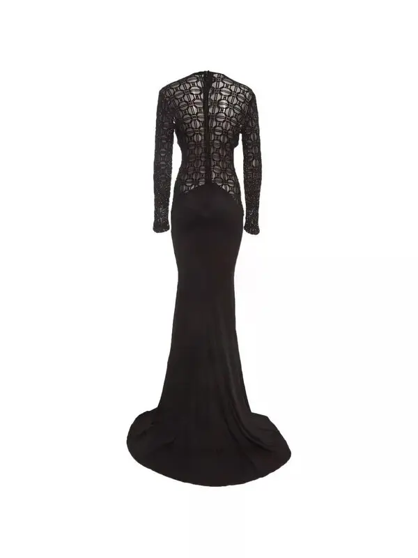 Elisabetta Franchi Embellished Flock Tulle Maxi Dress