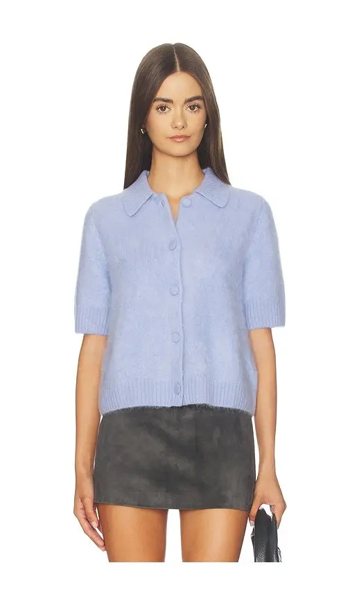 Rag & Bone Jada Brushed Cashmere Shortsleeve Cardigen In Baby Blue