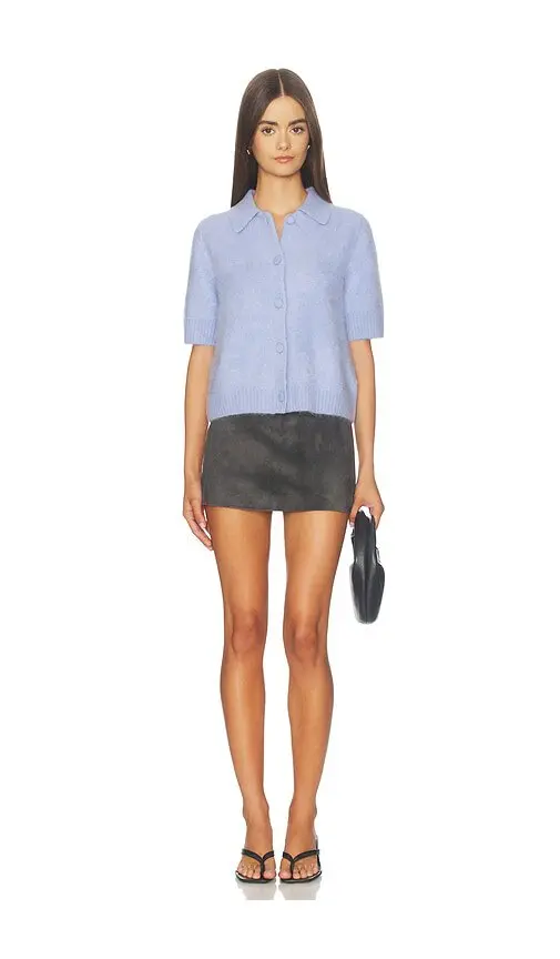 Rag & Bone Jada Brushed Cashmere Shortsleeve Cardigen In Baby Blue