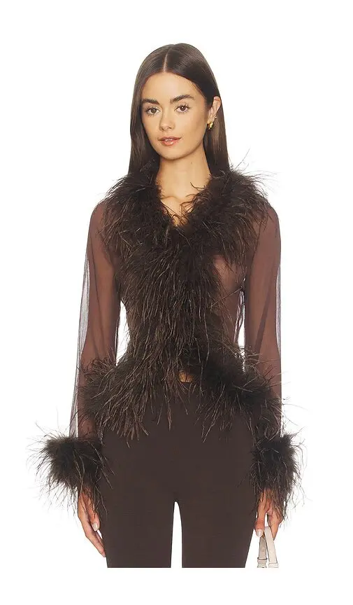 BUBISH Gigi Sheer Feather Blouse - Chocolate