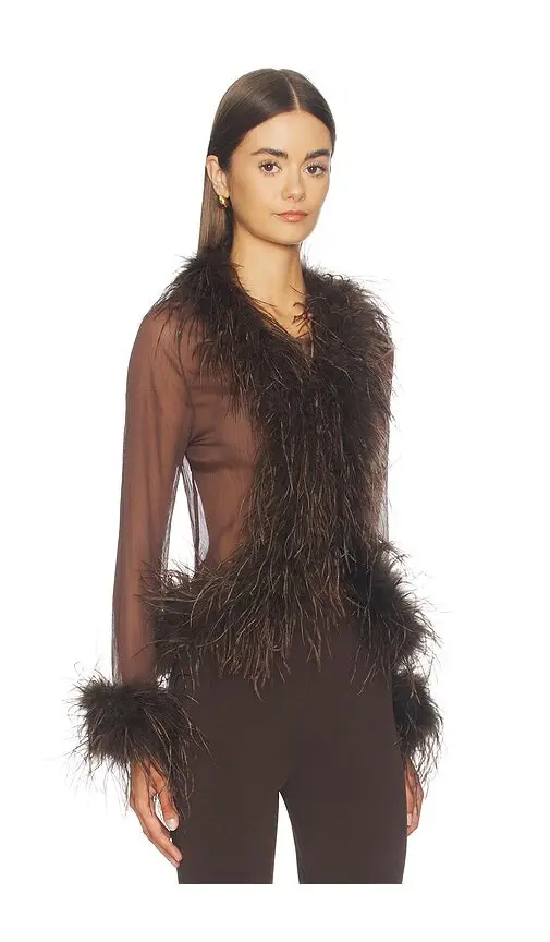 BUBISH Gigi Sheer Feather Blouse - Chocolate