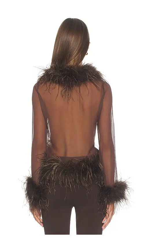 BUBISH Gigi Sheer Feather Blouse - Chocolate