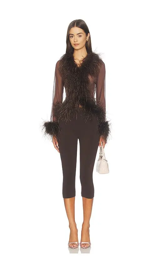 BUBISH Gigi Sheer Feather Blouse - Chocolate