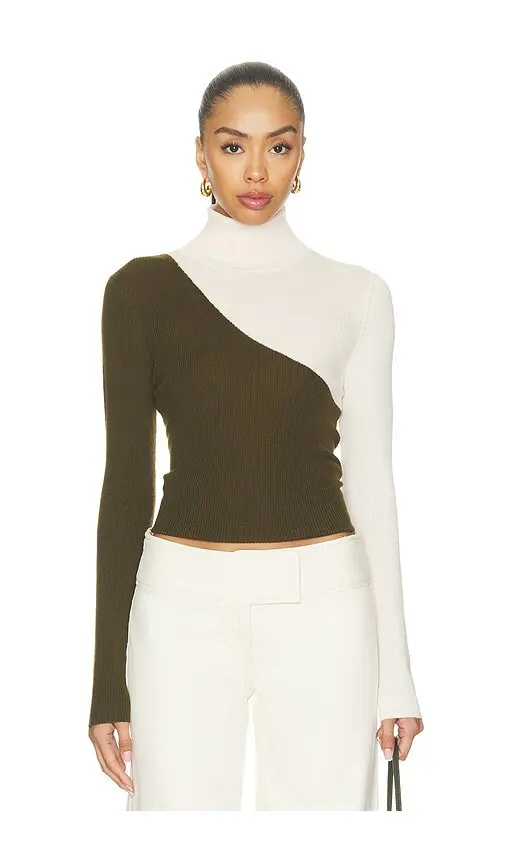 Essentiel Antwerp Koncert Bicolour Turtleneck In Olive