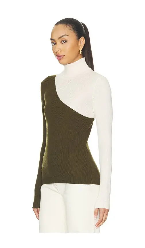 Essentiel Antwerp Koncert Bicolour Turtleneck In Olive