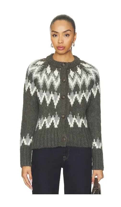 Veronica Beard Christina Fairisle Cardigan In Multi - Green Shadow Multi