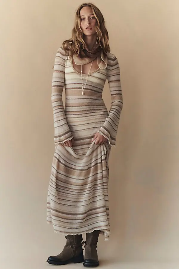 Free People Amber Haze Sweater Maxi Dress - Tea Combo