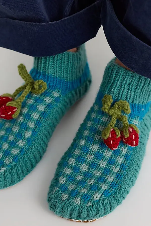 Free People Gingham Slipper Socks - Turquoise