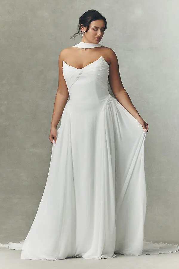 Jenny Yoo Shiloh Strapless Chiffon Gown