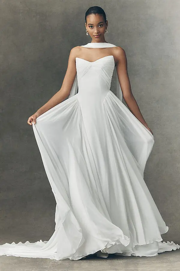 Jenny Yoo Shiloh Strapless Chiffon Gown