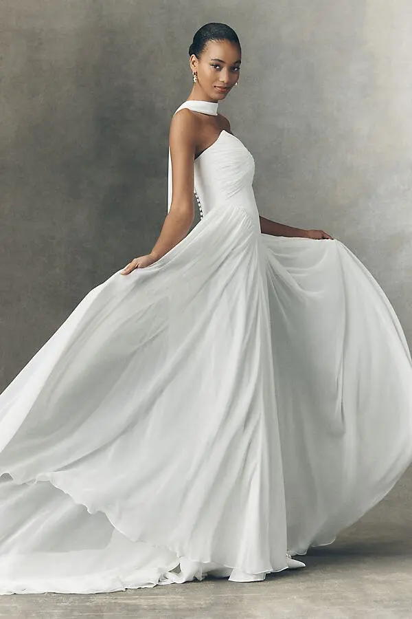 Jenny Yoo Shiloh Strapless Chiffon Gown