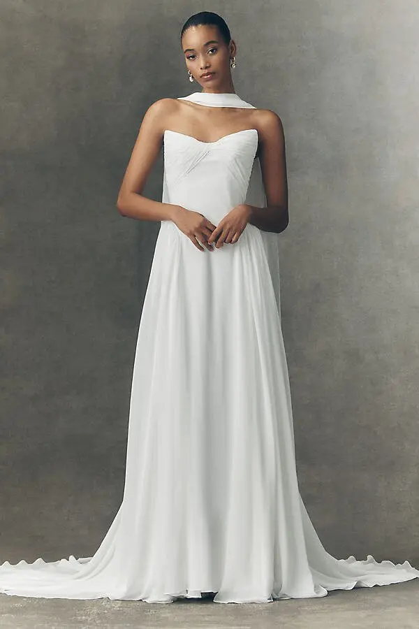 Jenny Yoo Shiloh Strapless Chiffon Gown