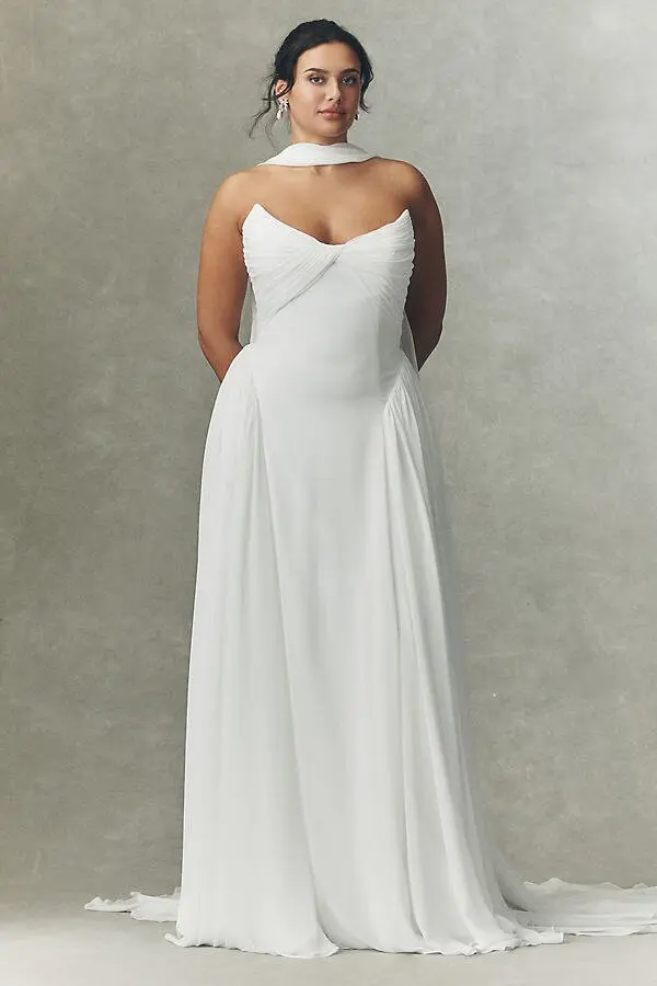 Jenny Yoo Shiloh Strapless Chiffon Gown