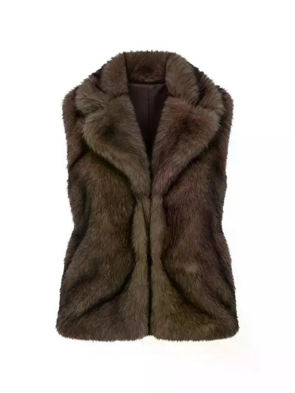 KAOS Faux-fur Notched-lapels Gilet - Brown